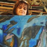 La joueuse de contrebasse Painting by Eleni Pappa Tsantilis | Saatchi Art